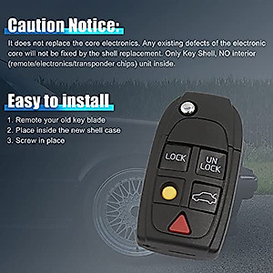 uxcell Car Replacement Remote Key Fob Shell Case for Volvo S60 S80 V70 XC70 XC90 5 Key Button Black