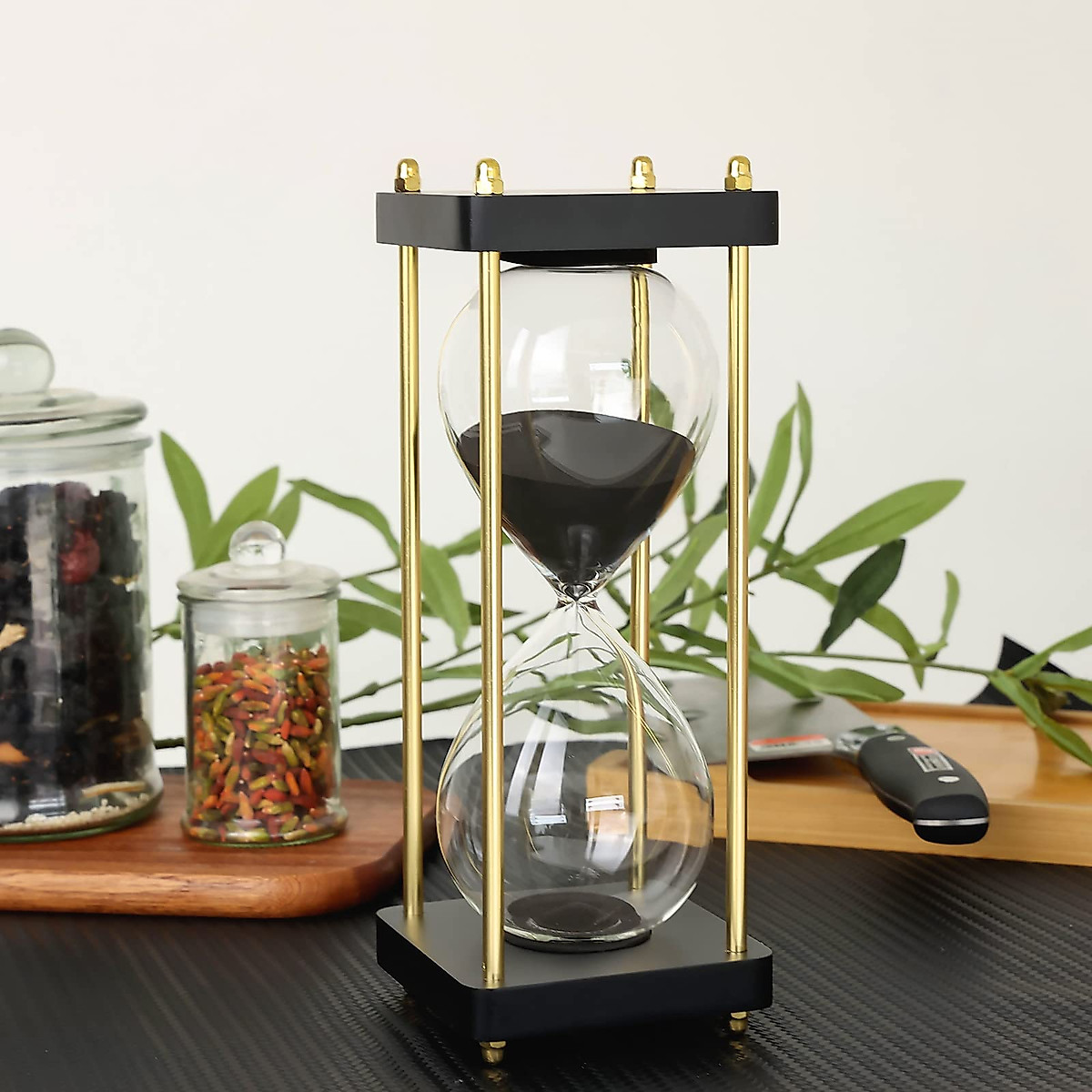 60 Minute Hourglass Timer,Rainbow Glass Hour Glass,Hourglass with Sand Timer for Gift,Hourglass Decor for Home, Desk,Office, Wedding Decor (Goldenrod Black)