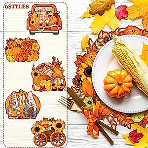 Kajaia Summer Fall Sunflower Placemats Set of 6 Gnome Sunflower Placemats 12 x 14 Inch Plastic Kitchen Placemats Truck Washable Table Mats for Summer Fall Thanksgiving Dining (Pumpkin)