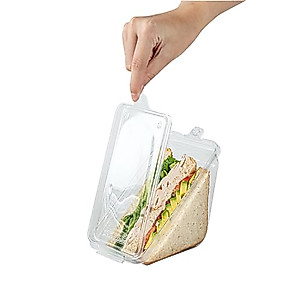 Restaurantware Tamper Tek 7.4 x 3.9 x 3.5 Inch Triangle Take Out Containers 100 Durable Sandwich To-Go Containers - Tamper-Evident Freezable Clear Plastic Sandwich Containers With Hinged Lids