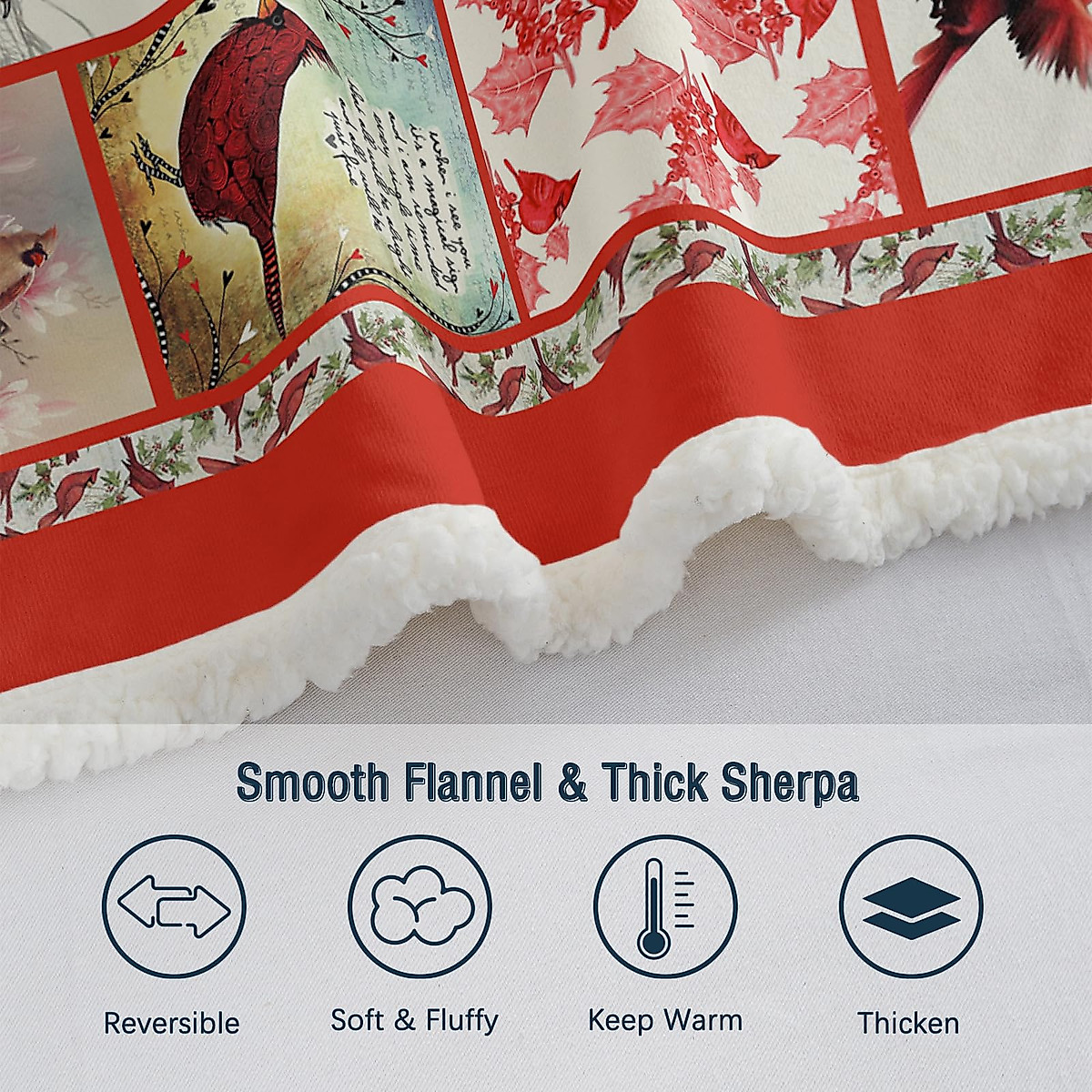 BEDMUST Cardinal Blankets and Throws Soft Cozy Red Bird Sherpa Blanket Women Bedroom Decor Cardinal Memorial Gifts for Grandma (60x80 inches)