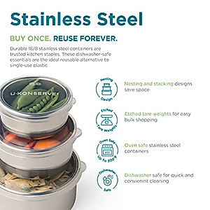 U-Konserve Stainless Steel Round Food-Storage Lunch Container 9oz - Clear Silicone Lid - Leak Proof and Airtight - Dishwasher Safe - Plastic Free