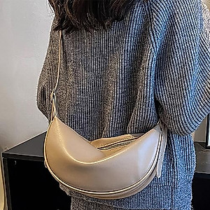 Small Crossbody Bags for Women, Crescent Bag Trendy Shoulder Bag Everyday Dumpling Bag Half Moon Purse for School Casual Travel - Vegan Leather Khaki
