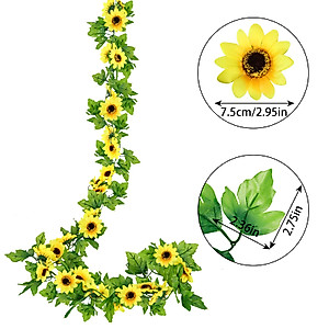 Whonline 8pcs 60ft Artificial Sunflower Garlands Silk Yellow Sunflower Vines with Green Leaves Sunflower Garland for Room Decor Party Decorations Wedding Arch Table Centerpiece Backdrop