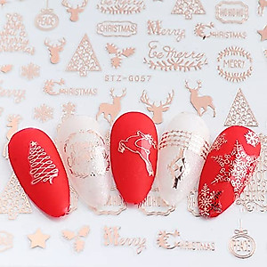 JMEOWIO 9 Sheets Christmas Nail Art Stickers Decals Self-Adhesive Pegatinas Uñas Navidad Rose Gold Winter Holiday Xmas Snowflake Nail Supplies Nail Art Design Decoration Accessories