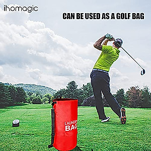 IHOMAGIC 71L Laundry Bag Backpack with Adjustable Shoulder Straps and Pocket, Hanging Fabric Laundry Hamper, Portable Laundry Baskets with Buckle, Extra Large Dirty Clothes Hamper for Laundry (Red)