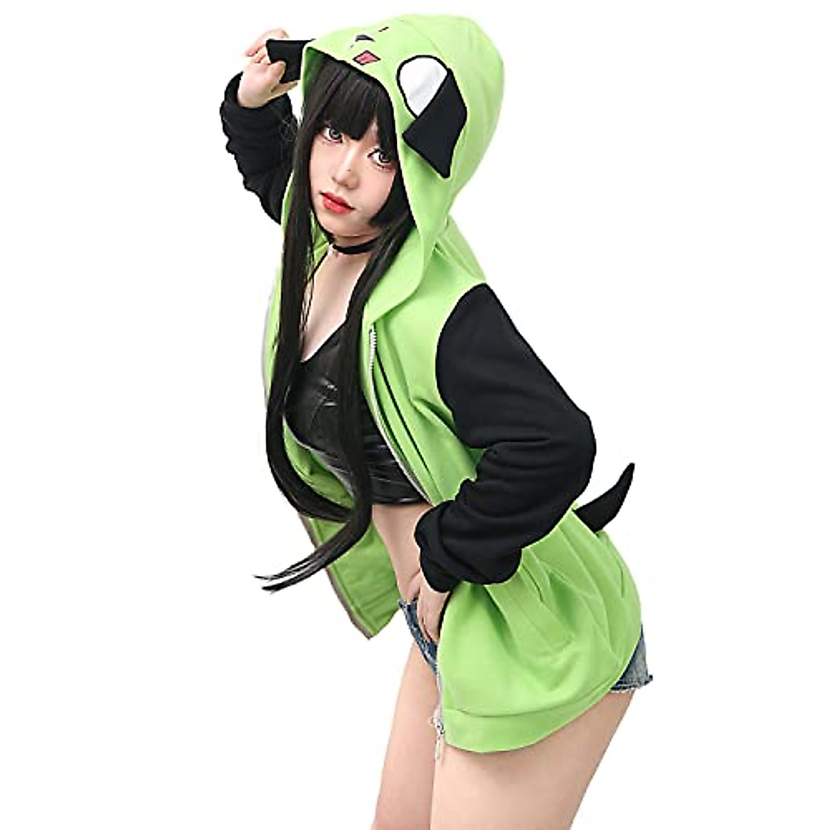 C-ZOFEK ZIM Cosplay Hoodie Mens Womens Green Coat with Ears for Halloween and St. Patrick's Day Costume