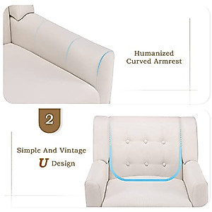 IDEALISMLIVING Accent Sofa Chair with Solid Wood Legs, Upholstered Button Tufted Mid Century Modern Reading Armchair for Bedroom, Living Room, Study Room (Beige)