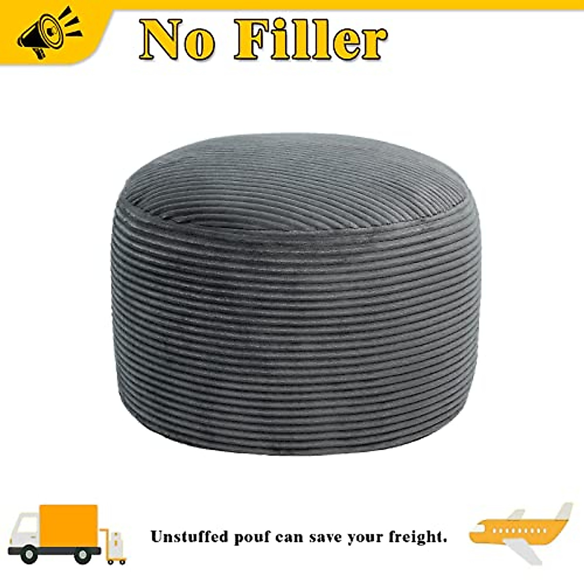 Asuprui Pouf Ottoman Unstuffed,Ottoman Foot Rest, Floor Pouf, Round Pouf Seat, Floor Bean Bag Chair,Foldable Floor Chair Storage for Living Room, Bedroom (Light Gray Pouf Cover)