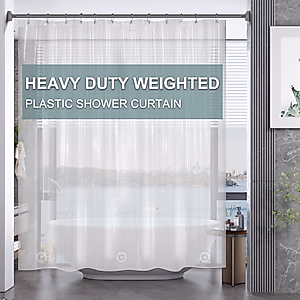 AmazerBath Plastic Shower Curtain Liner, 72 x 72 Inches EVA 8G Heavy Duty Clear Shower Curtain Liner, Waterproof Weighted Thick Bathroom Curtain with 3 Clear Weights and 12 Rustproof Grommet Holes