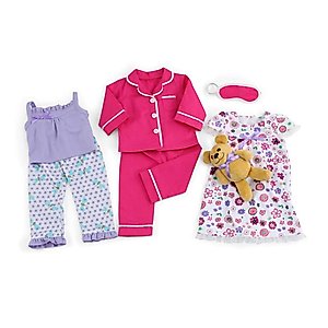 Emily Rose 18-inch Doll Clothes Pajamas PJs Sleep Set, with Teddy Bear - 7 PC Value Bundle | Compatible with 18" inch American Girl Dolls