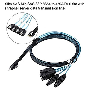 chenyang CY Slim Line SAS 4.0 SFF-8654 4i 38 Pin Host to 4 SATA 7 Pin Target Hard Disk Fanout Raid Cable 50cm