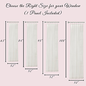 Elrene Home Fashions Greta Crushed Sheer Tie Tab Top Teen Kids Single Window Curtain Drape, 50 in x 108 in (1 Panel), Ivory