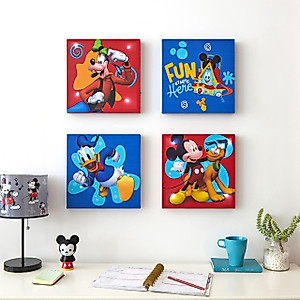Idea Nuova Disney Mickey Mouse 4 Pack Canvas LED Wall Art Set,Childrens Wall Hanging Décor,Each Piece 11"x11"