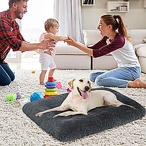 OXS Dog Bed Long Plush Pet Bed, Comfortable Faux Fur Washable Crate Mat for Jumbo Large Medium Dogs with Anti-Slip Backing