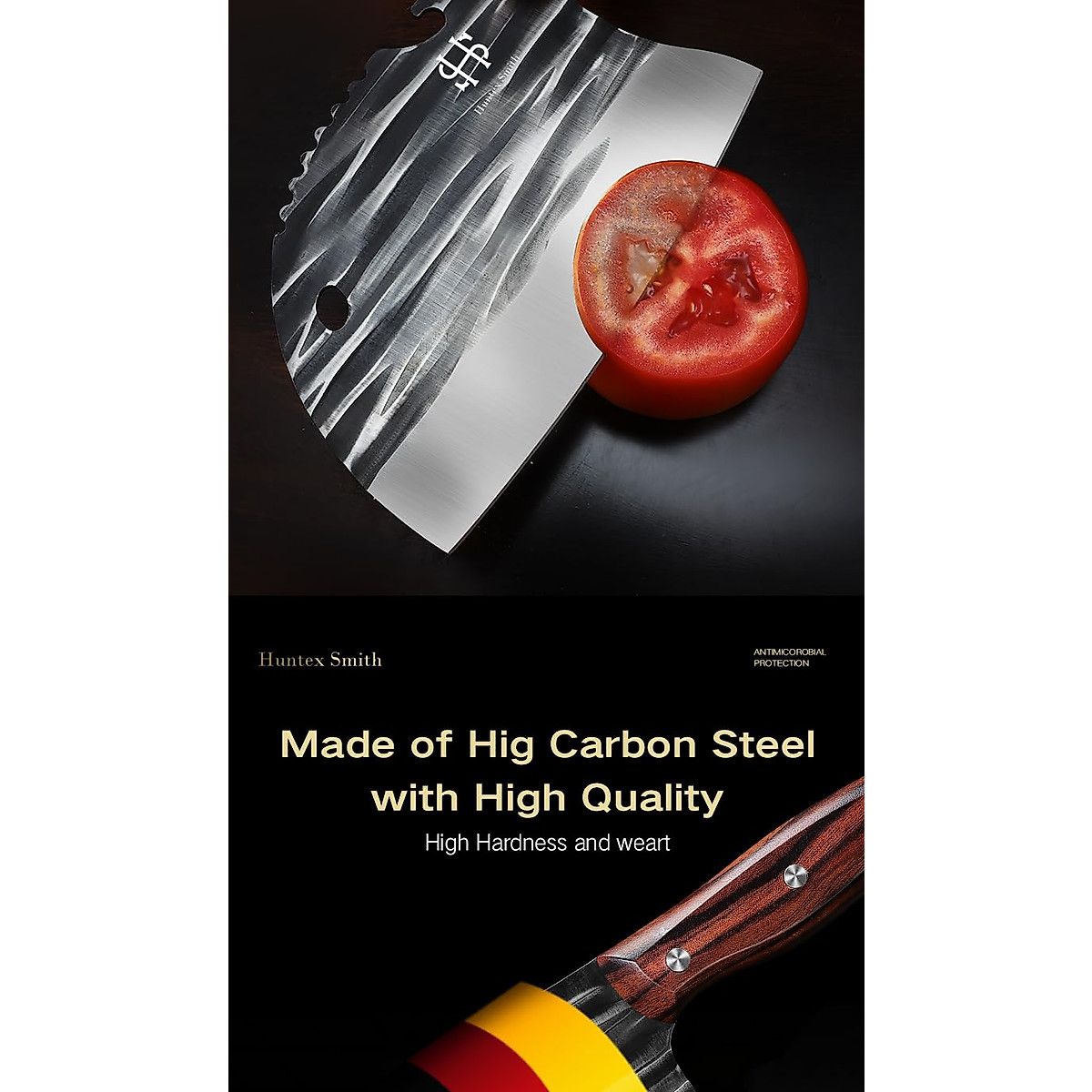 Huntex Smith Hand forged High Carbon steel Serbian Chef’s knife, Wood Handle Butcher Chef Meat Cleaver,Kitchen Knives,Hunting Cleaver,Set Green