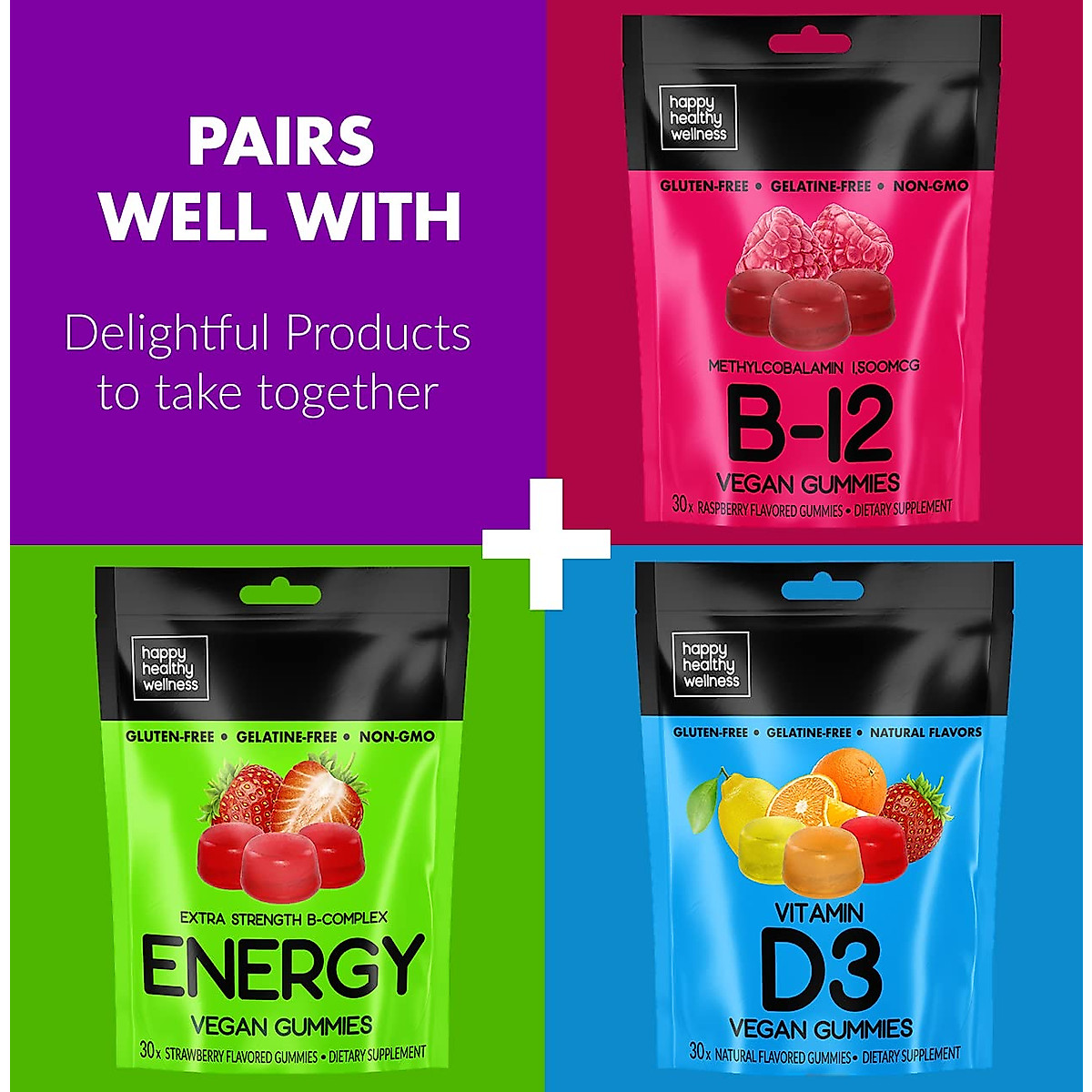 Happy Healthy Wellness Vegan Melatonin Gummies for Adults | 3 mg Melatonin & Magnesium Sleep Gummies | Gluten & Gelatin Free 100% Natural | Strawberry Flavor | 30 Count