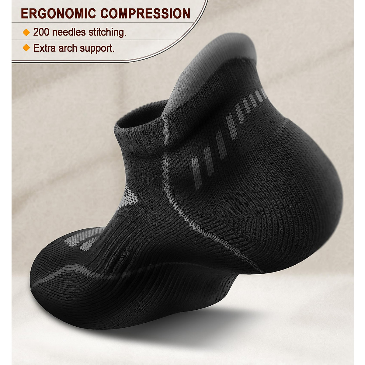 KEMISANT Mens Running Socks 6 Pairs-Athletic Compression Ankle Socks Cushioned for Men Walking-Arch Compression Support(6Pairs,Shoes Size:Men 8-9)