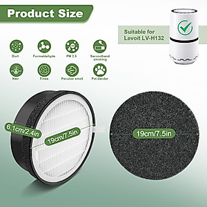 LV-H132 Replacement Filter Compatible with LEVOIT LV-H132 Air Purifier Filter, 3-in-1 Nylon Pre-Filter, H13 True HEPA Replacement Air Filter, Activated Carbon Filtration System, Part # LV-H132-RF