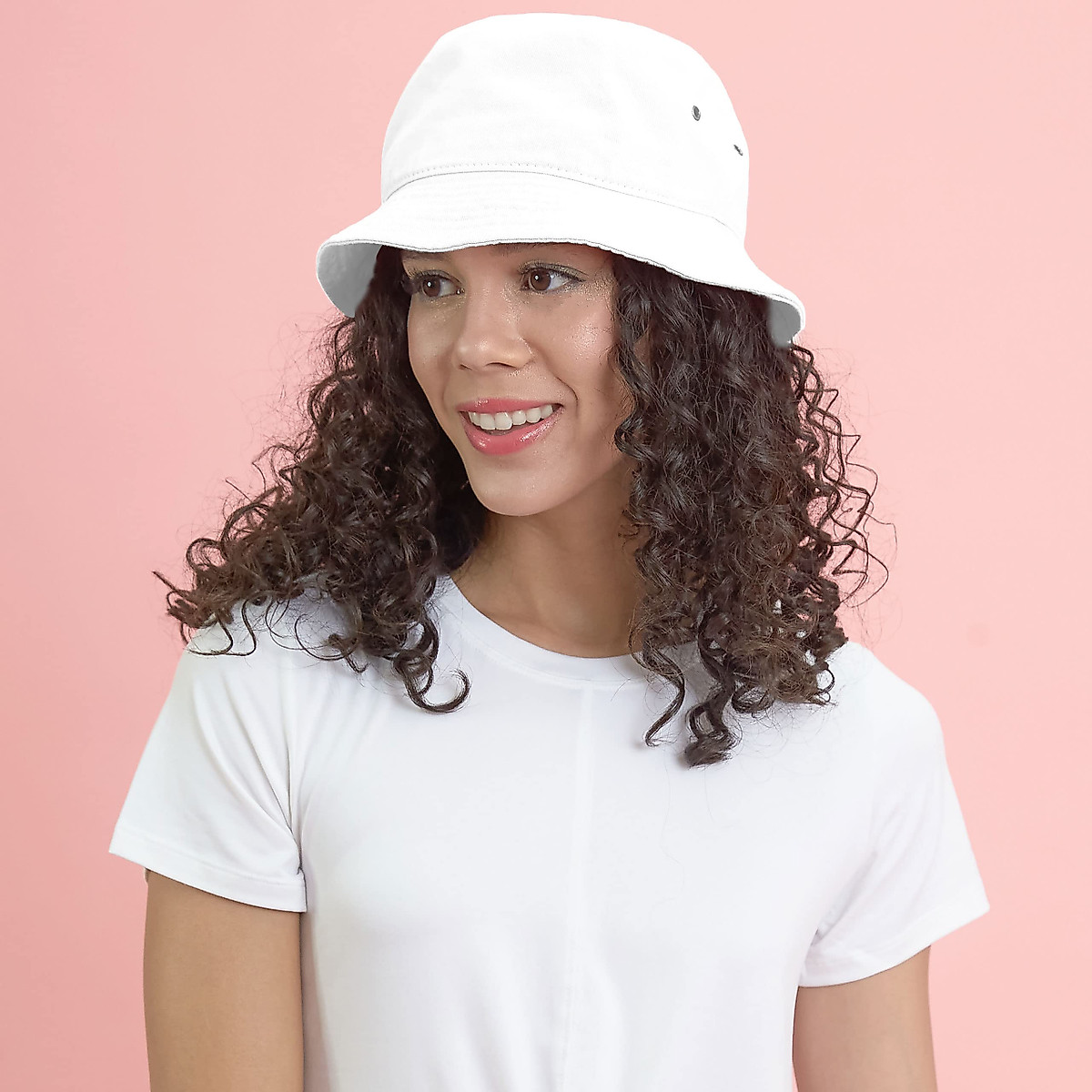 The Hat Depot 300N Unisex 100% Cotton Packable Summer Travel Bucket Hat (L/XL, White)