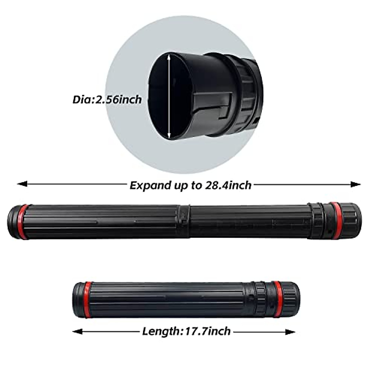 Ecjiuyi Poster Tube,Expandable Blueprint Carrying Transport Tubes,Black Waterproof 17.5"x 2.5"Dia Telescoping Art Painting Traveling Tube,Document Storage Holder Case Tube with Strap