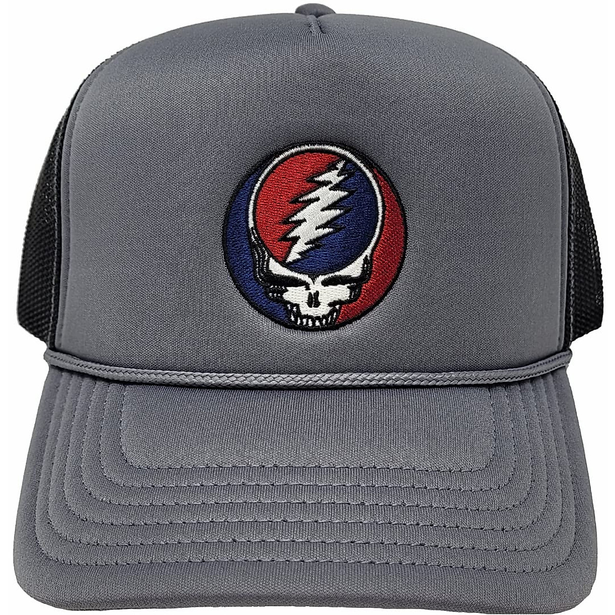 Ripple Junction Grateful Dead Steal Your Face Grey Corduroy Structured Adjustable Trucker Hat with Embroidered Patch