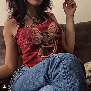 Harajuku Printed Y2K Tank Tops Floral Butterfly Pattern Sleeveless Crop Top Kawaii Casual Basic Streettwear