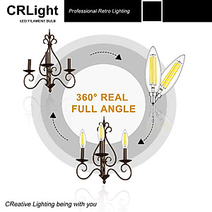 CRLight 8W Dimmable LED Candelabra Bulb 4000K Daylight White, 80W Equivalent 800LM E12 LED Candle Bulbs, Upgraded Lengthened B11 Clear Glass Torpedo Shape Chandelier Light Bulbs, 6 Pack