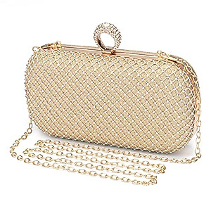 Pinprin Ladies Evening Clutch Bag Elegant Handbag Purse for Wedding Formal Prom Party Bridal (A-Gold)