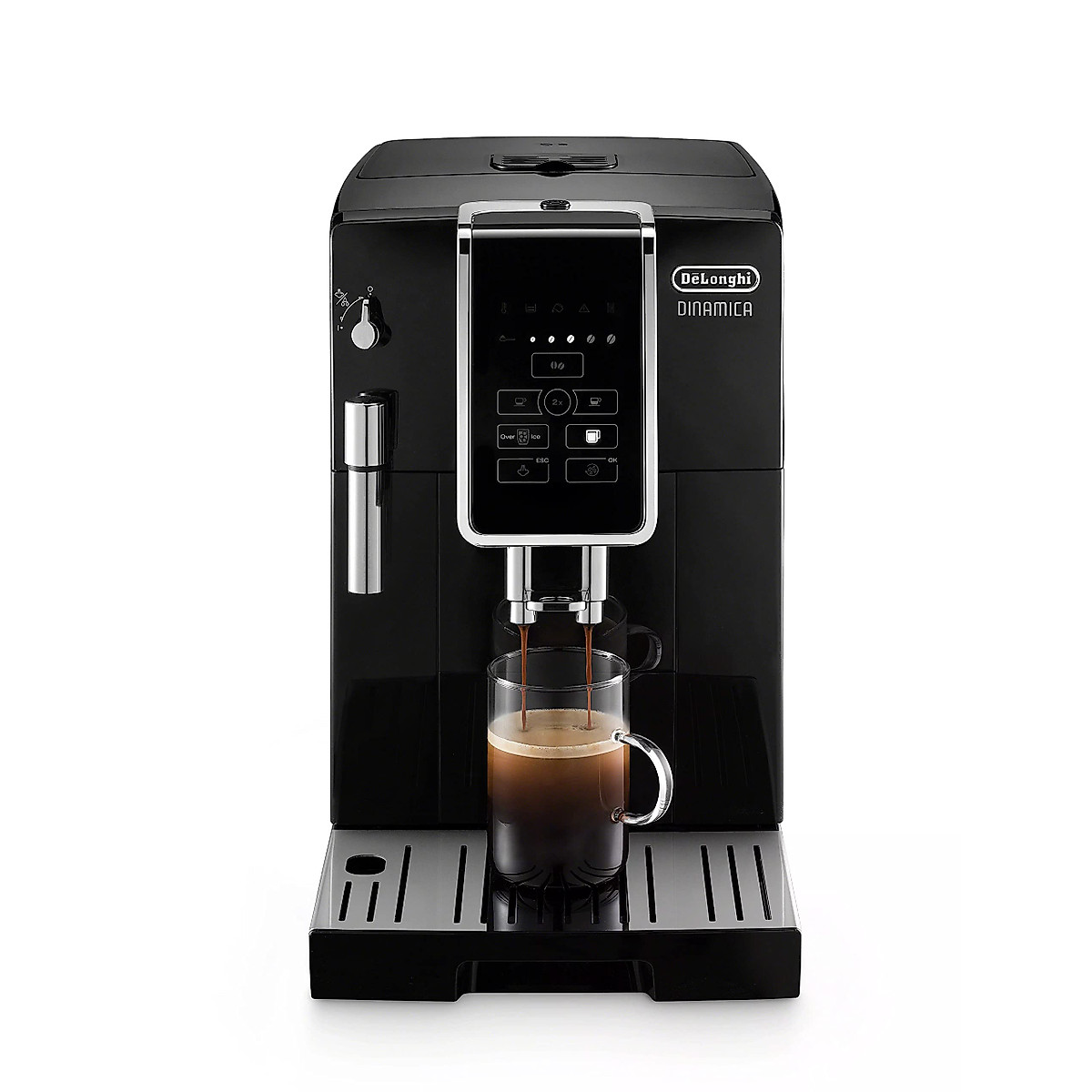 De'Longhi ECAM35020B Dinamica Automatic Coffee & Espresso Machine TrueBrew (Iced-Coffee), Black & DeLonghi Double Walled Thermo Espresso Glasses, Set of 2, Regular, Clear