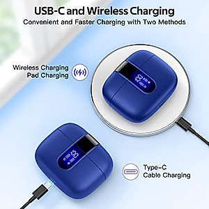 TAGRY Bluetooth Headphones True Wireless Earbuds 60H Playback LED Power Display Earphones with Wireless Charging Case IPX5 Waterproof in-Ear Earbuds with Mic for TV Smart Phone Computer Laptop Sports