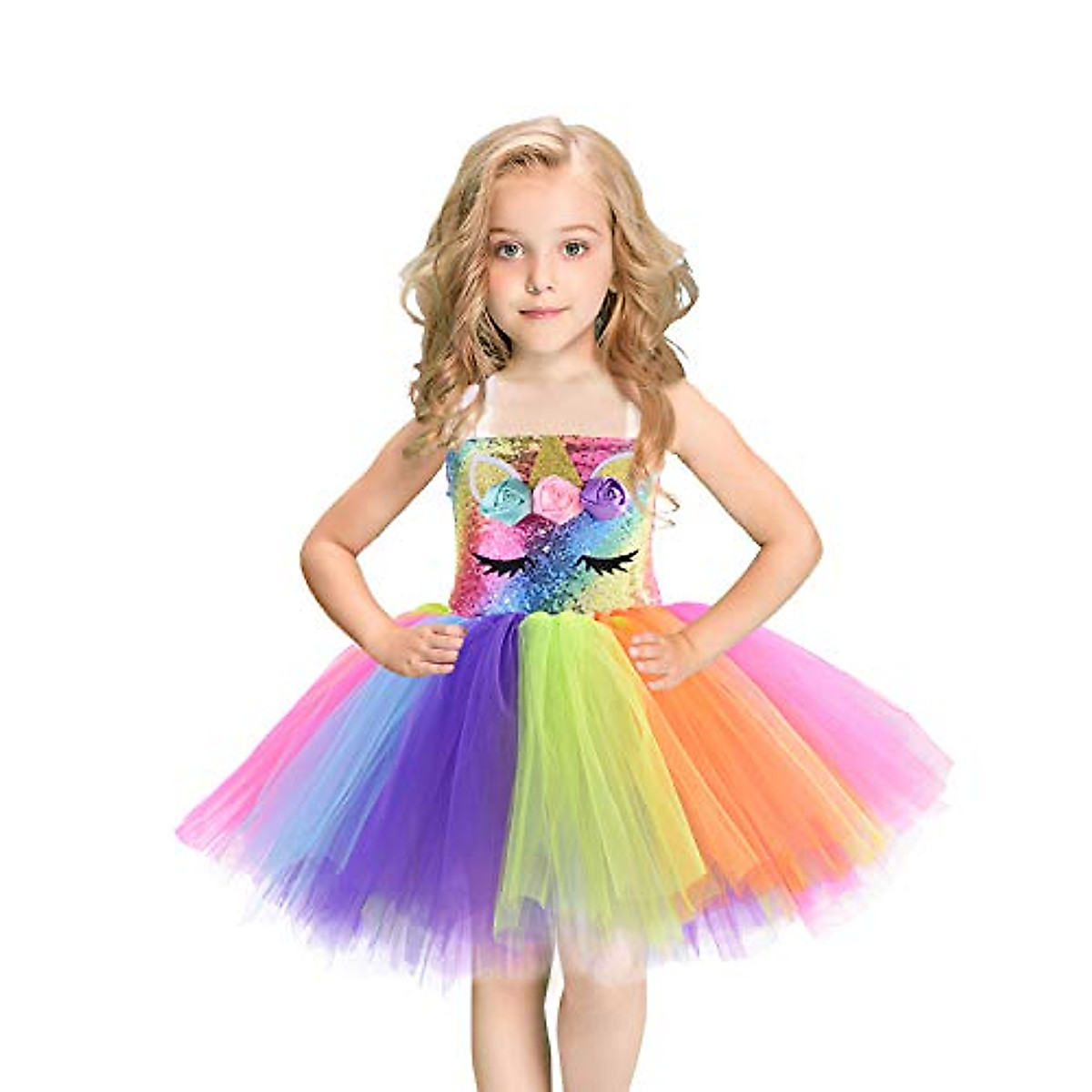 Suppromo Unicorn Costume for Girls Halloween Rainbow Tutu Dress for Princess Girls Birthday Party Outfit for Toddler Baby 4-6 Years with Headband