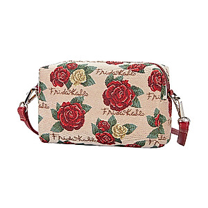 Signare Tapestry Small Crossbody Bag for Women pouch Bag with Mexican Folk Art Design (Frida Rose; HPBG-FKROSE)