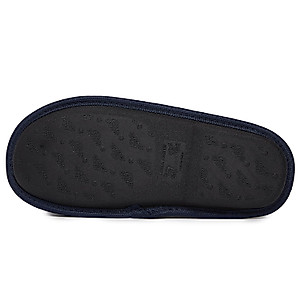 Laura Ashley Women's Slippers, Plush Chenille Memory Foam Scuff Slide Slippers, Non Slip Indoor/Bedroom Shoes, Slip On Slippers for Women -Navy Blue/M