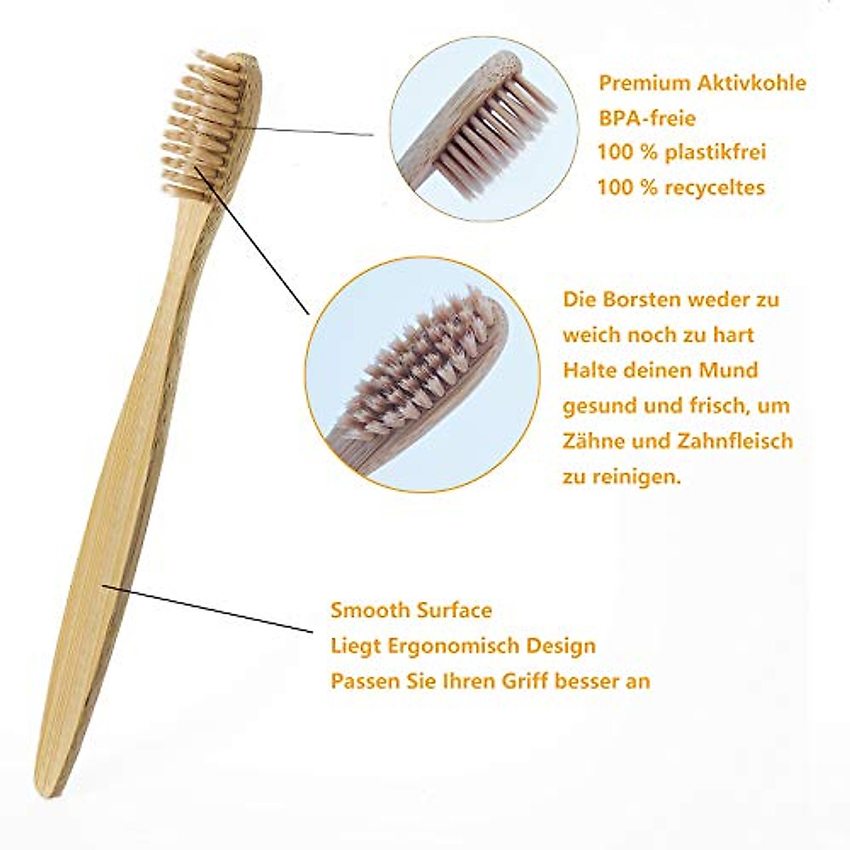 Sumshy 10 Color Soft Bristles Natural Bamboo Toothbrushes Set, Premium BPA Free for Best Clean, Eco-Friendly, Plastic-Free, Vegan, Biodegradable & Compostable Charcoal Wooden Toothbrush