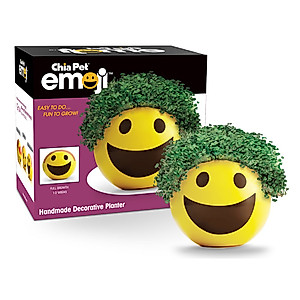 Chia Pet Emoji Smiley with Seed Pack, Decorative Pottery Planter, Easy to Do and Fun to Grow, Novelty Gift, Perfect for Any Occasion