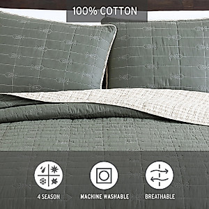 Eddie Bauer - King Quilt Set, Reversible Cotton Bedding with Matching Shams, Lightweight Home Decor for All Seasons (Troutdale Green, King)