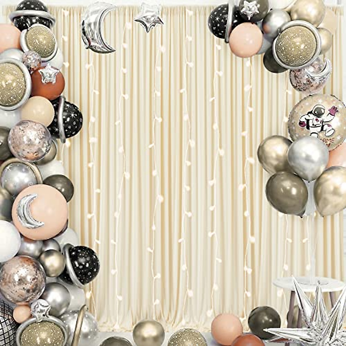Champagne Backdrop Curtain for Parties Wedding Baby Shower Wrinkle Free Photo Curtains Backdrop Drapes Fabric Decoration for Bridal Shower 5ft x 7ft,2 Panels