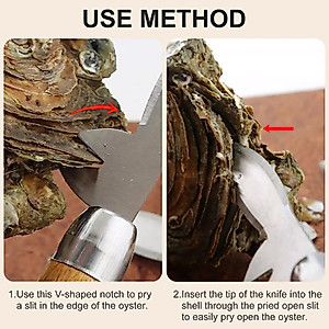 Jopplim 2 Pcs Oyster Shucking Knife, Upgraded Oyster Knife, with Stainless Steel Thickened Blade, a V-Shaped Notch, Wooden Non-slip Handle, Oyster Shucker, Suitable for Shucking All Kinds of Shells