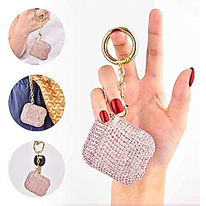 Luxurious Shining Rhinestone Diamante Apple AirPods Case, Bling Sparkle Protective Cover Carrying Mickey Ball Keychain for Airpods 2nd & 1st Gen,Shockproof Anti-Scratch Anti-dust (Pink)