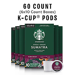 Starbucks K-Cup Coffee Pods—Dark Roast Coffee—Sumatra for Keurig Brewers—100% Arabica—6 boxes (60 pods total)