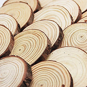 ATDAWN Natural Wood Slices with Holes, 30 Pcs Unfinished Wooden Circles, Craft Wood kit, Christmas Ornaments DIY Crafts (2.4"-2.8")
