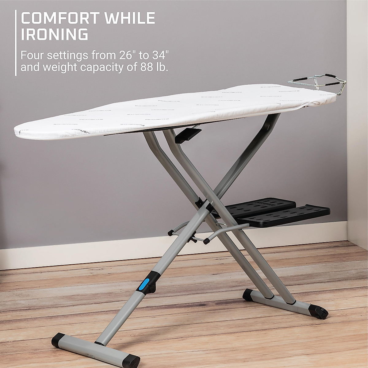 Rowenta Pro Compact Ironing Board with Hanger Rack 18 x 54 Inches Space Saving, Folding, 4 Legs IB9100,Beige