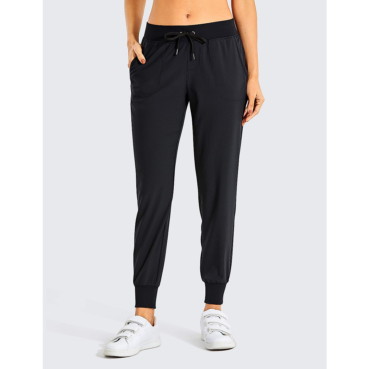 CRZ YOGA Women's Lightweight Workout Joggers 27.5" - Travel Casual Outdoor Running Athletic Track Hiking Pants with Pockets Black Medium