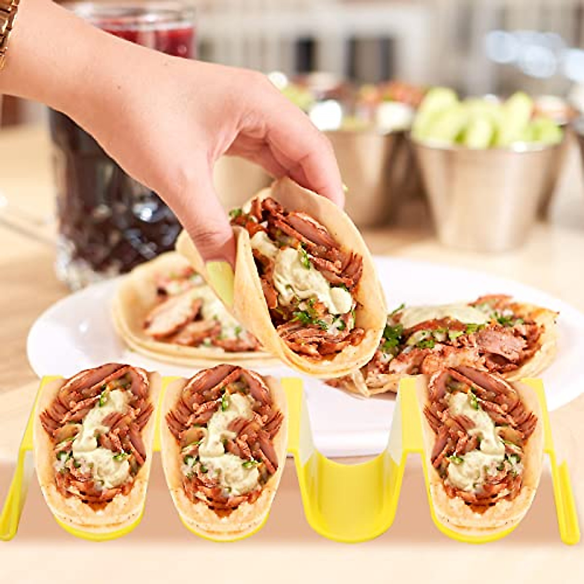 Colorful Taco Holder Stand Plastic Taco Plates Hold up to 4 Tacos Each Hard Sturdy Taco Shell Holder Wave Shape Taco Tray Dishwasher Microwave Safe Taco Rack Holders for Kitchen Serving (16 Pcs)