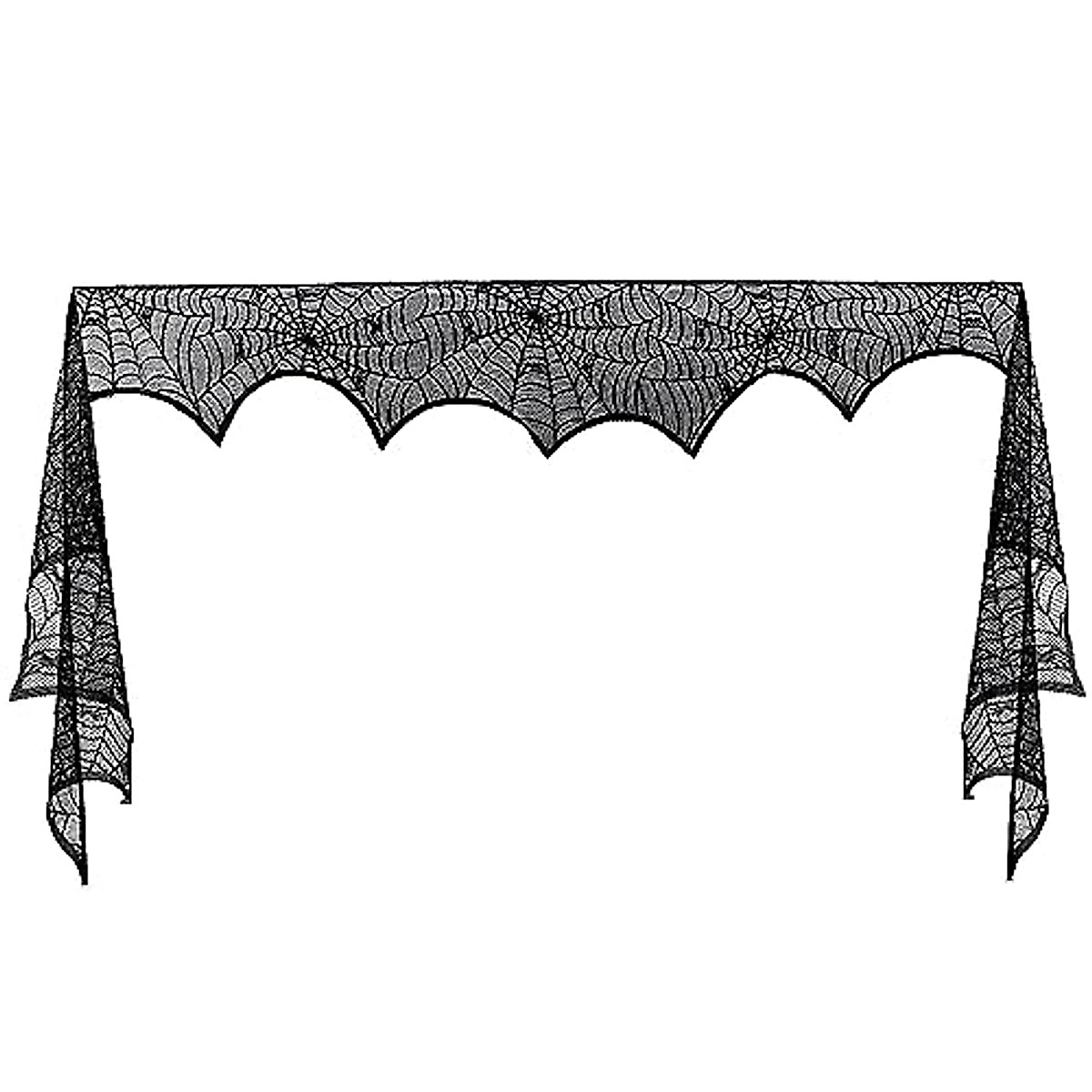 Amaxiu Halloween Fireplace Mantle Scarf, Spiderweb Mantel Decor Black Lace Fireplace Mantle Cover 18 x 96 in Festive Halloween Party Decorations Gothic Indoor Decor
