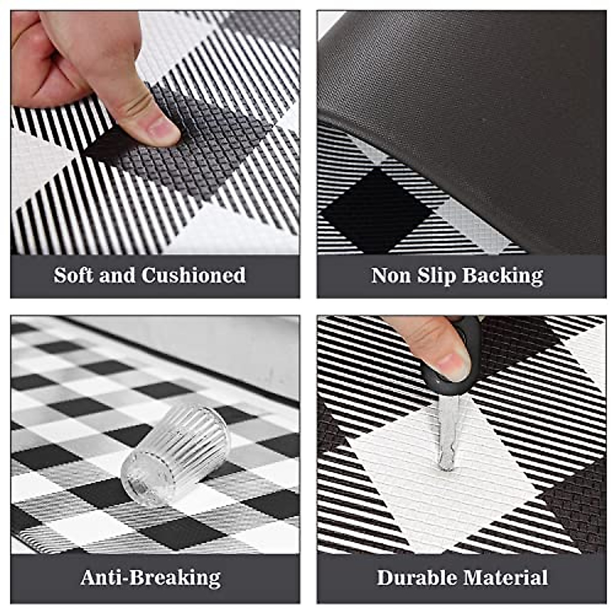 MAYHMYO Kitchen Mats 2 PCS Anti Fatigue Kitchen Rugs Non Skid Waterproof Kitchen Floor Mat Cushioned Black and White Kitchen Rugs Farmhouse Comfort Standing Kitchen Mats for Floor, House, Sink, Office