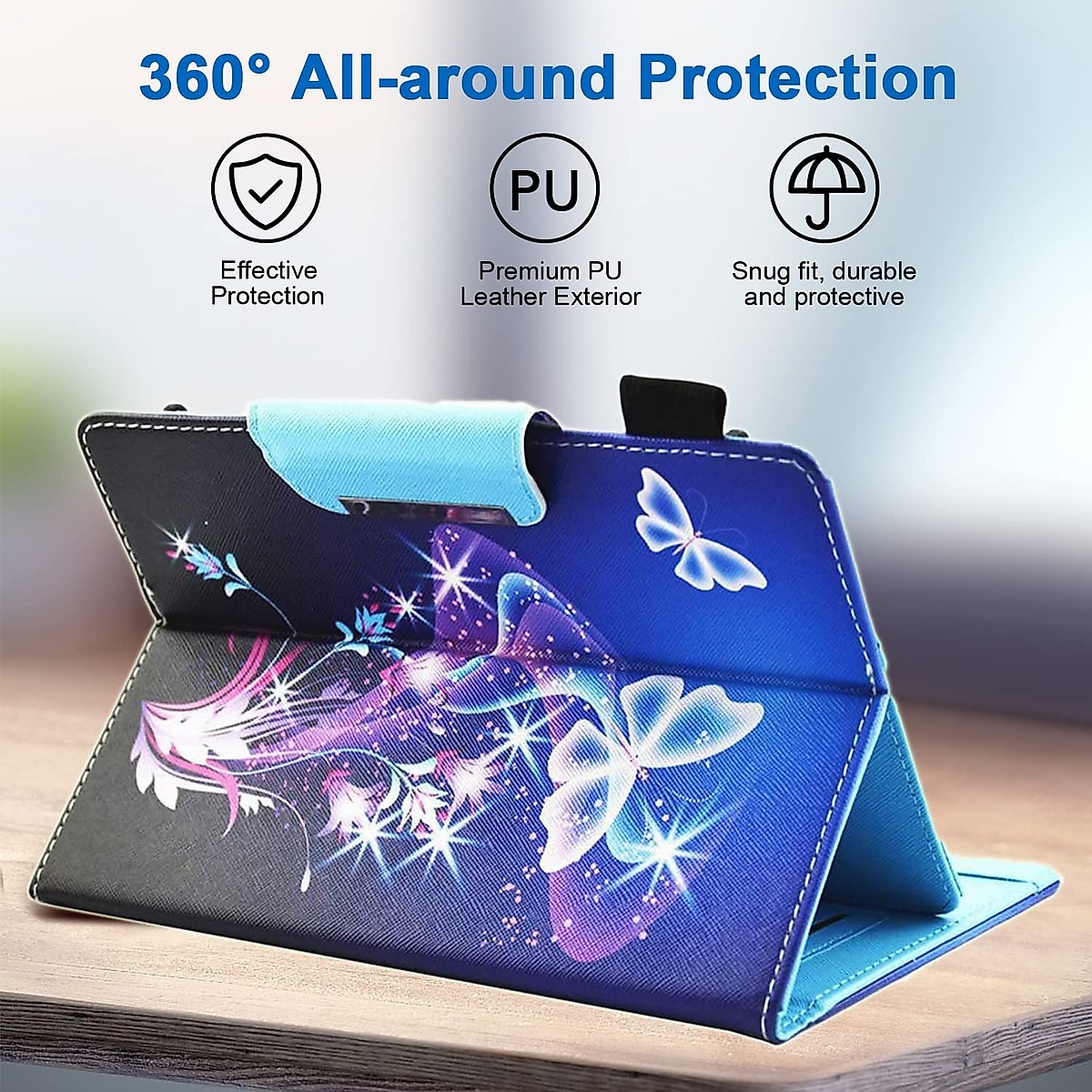 JZCreater 10 Inch Tablet Case, Universal 10 10.1 Inch Android Tablet Cover, Multi-Angle Viewing Stand Case for 9.5-10.5 Inch Tablet, Purple Butterfly