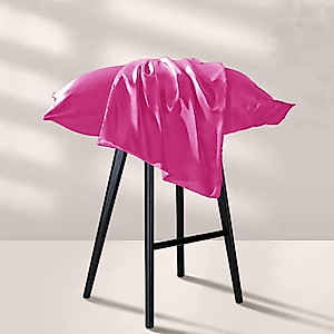 Manyshofu Hot Pink Satin Pillowcase for Hair Protection- 2Pcs Queen Pillow Cases, Luxury & Silky Pillowcases 20x30 Pillow Covers with Envelope Closure