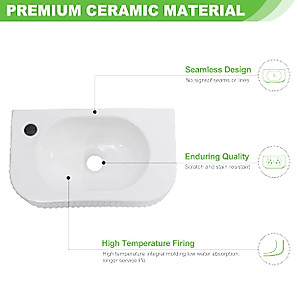 Hiomiestiy Bathroom Vessel Sink Rectangular Wall Mount Sink White Wall Mounted Bathroom Sink with Faucet and Drain White Porcelain Ceramic Washing Small Bathroom Vanity Sink